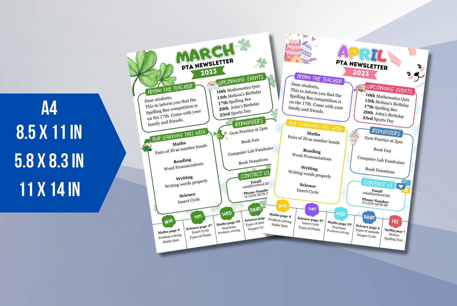 EDITABLE Monthly Newsletter Template Set, Classroom Printable Handout ...