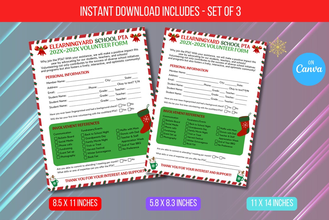 EDITABLE PTA PTO Volunteer Form, Pto/pta Parent Volunteer Sign up Form ...