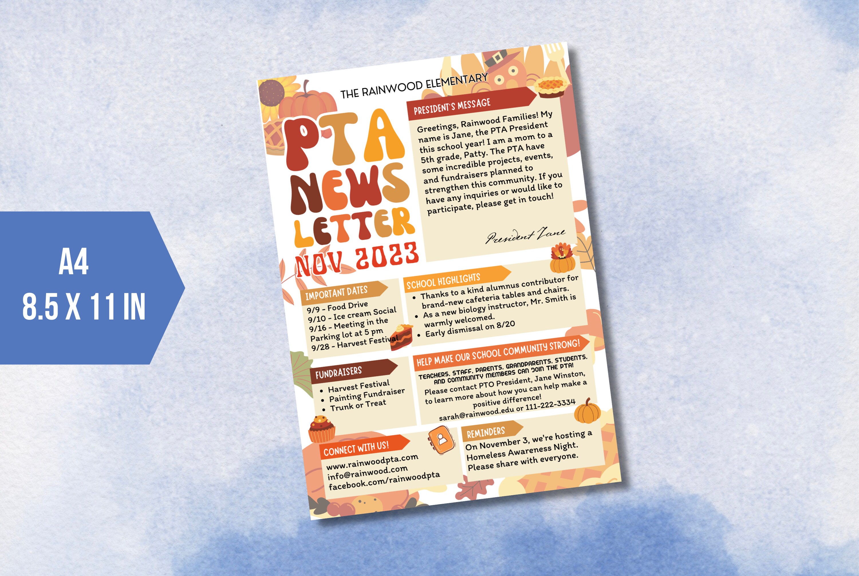 EDITABLE November PTA Newsletter Flyer Template, Printable Handout ...
