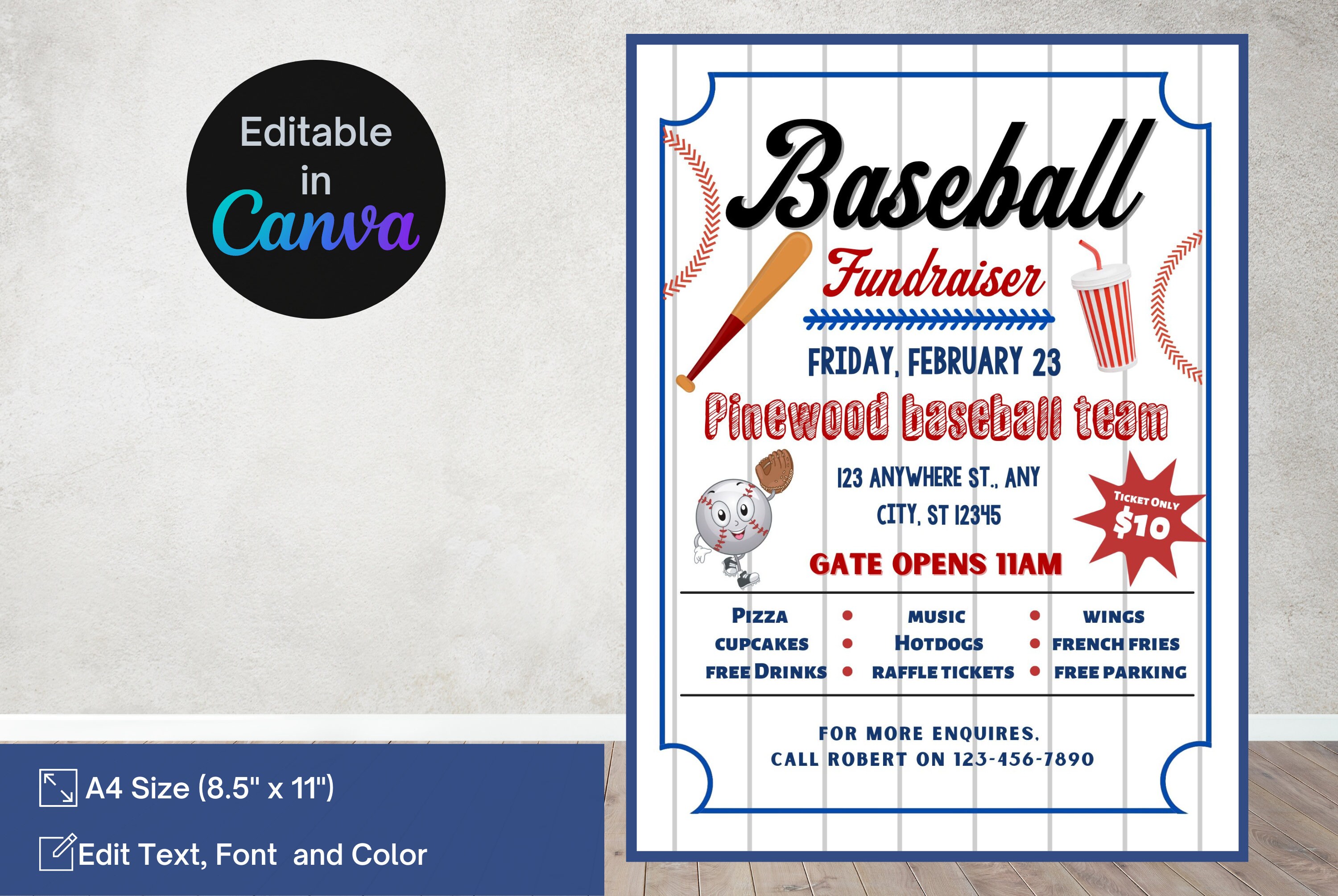 Baseball Fundraiser Editable Flyer School Benefit Poster - Etsy