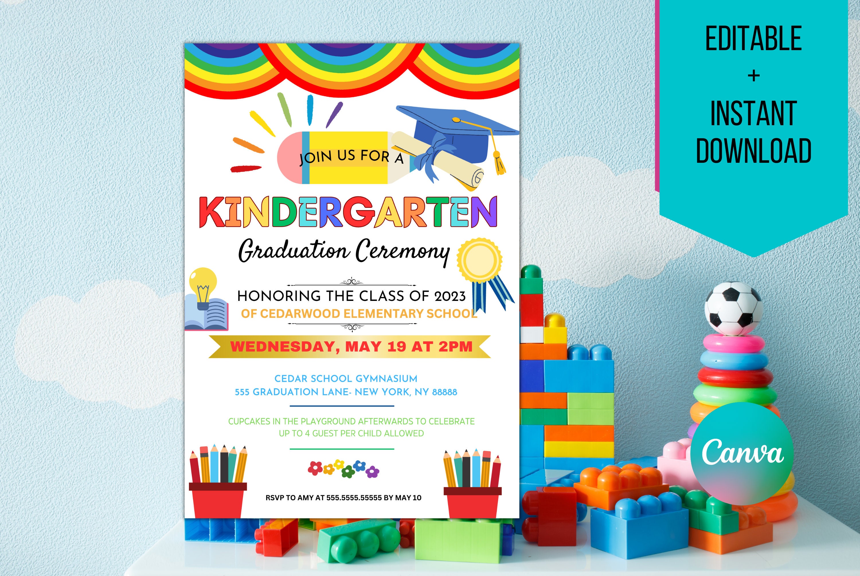 Kindergarten Graduation Invitation Editable Kindergarten - Etsy