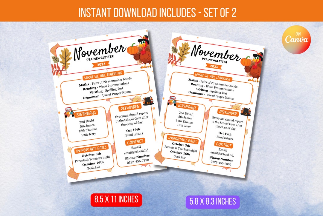 EDITABLE November Newsletter Template, Classroom Printable Handout ...