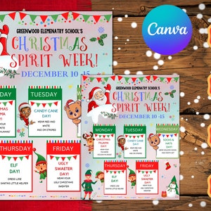 EDITABLE Christmas Spirit Week Itinerary Schedule School Flyer Poster ...