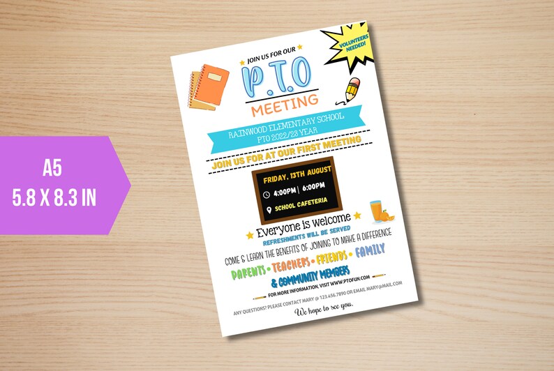 EDITABLE PTO PTA Meeting Handout Flyer School Information - Etsy