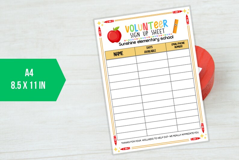 EDITABLE Teacher Volunteer Sheet School Pto Pta Sign up - Etsy