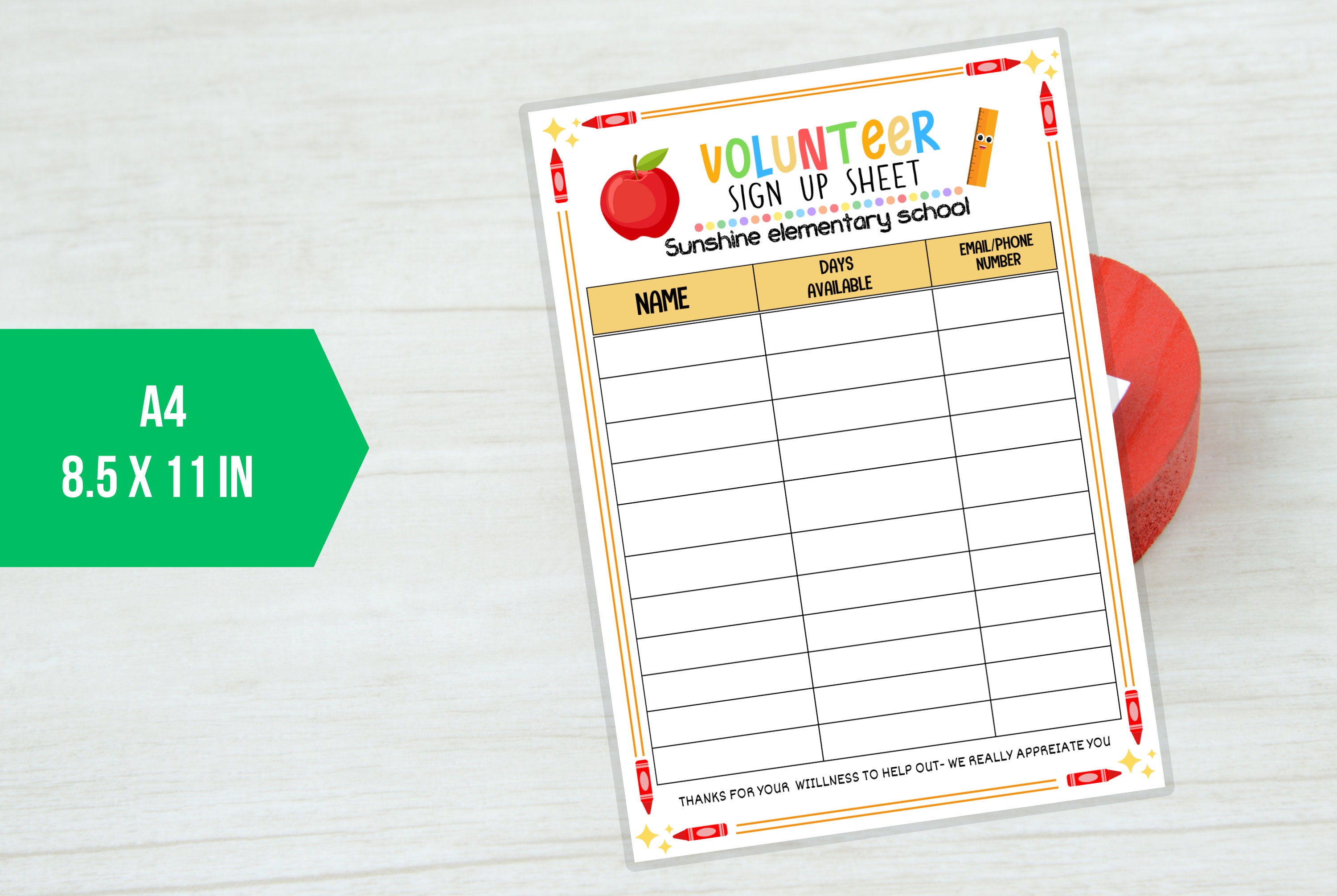 EDITABLE Teacher Volunteer Sheet School Pto Pta Sign up - Etsy