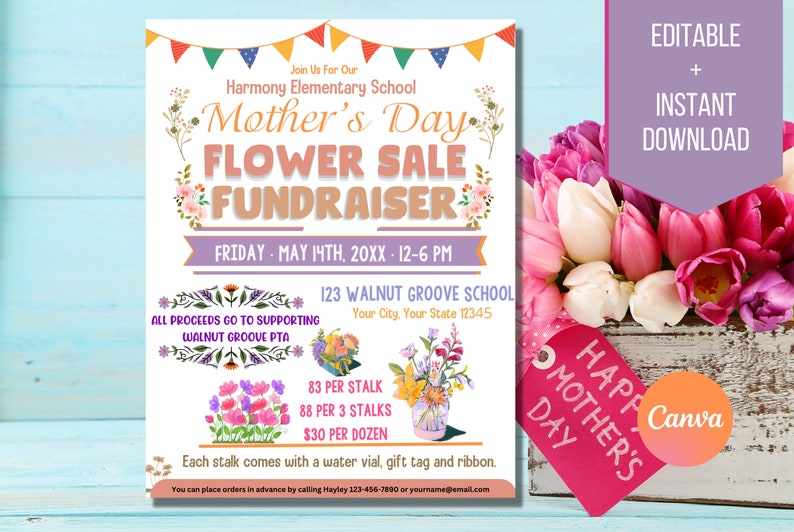 EDITABLE Mother's Day Flower Fundraiser Flyer Printable - Etsy