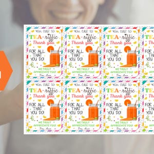 EDITABLE You're Tea-riffic Iced Tea Gift Tags, Teacher Appreciation Tag ...