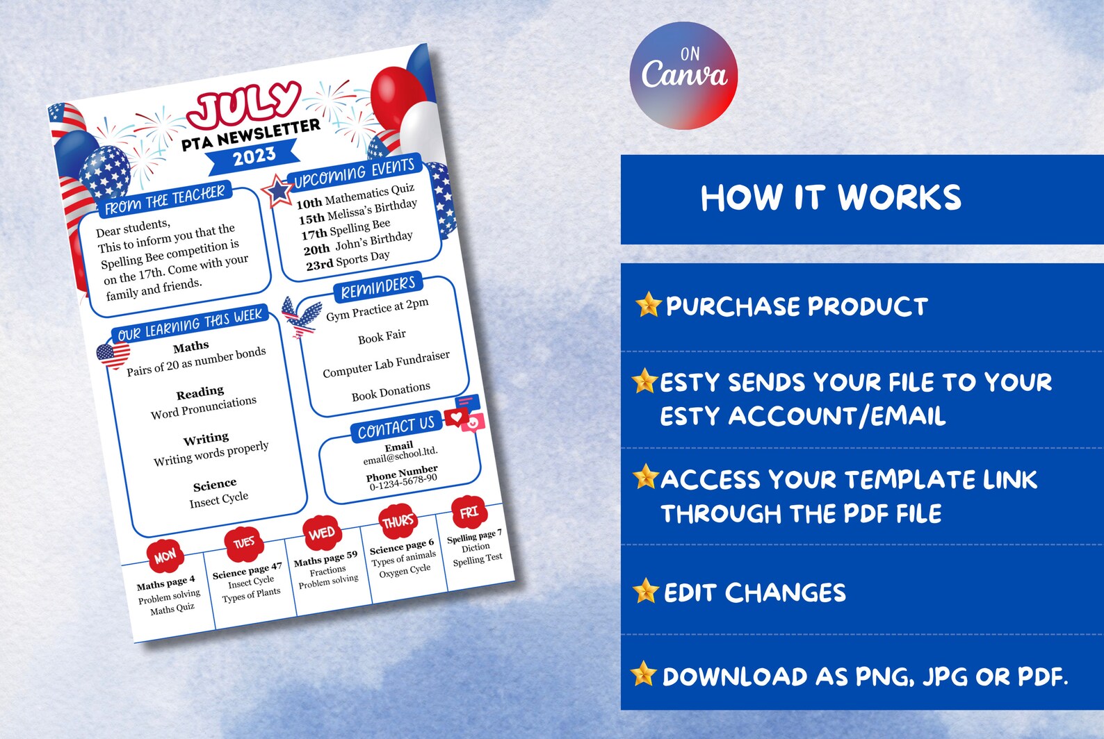 EDITABLE July Newsletter Template, Classroom Printable Handout Flyer ...