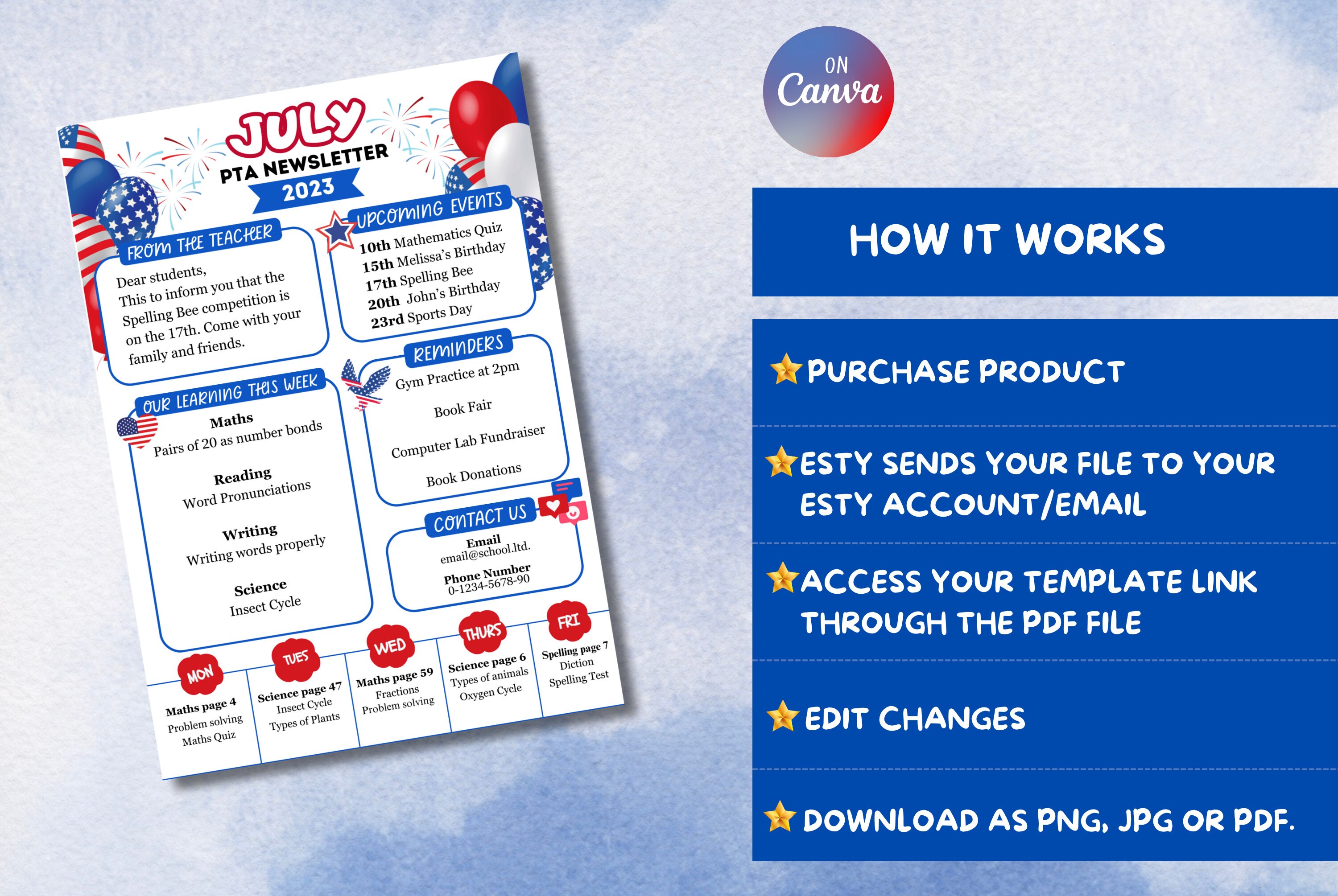 EDITABLE July Newsletter Template Classroom Printable Handout - Etsy