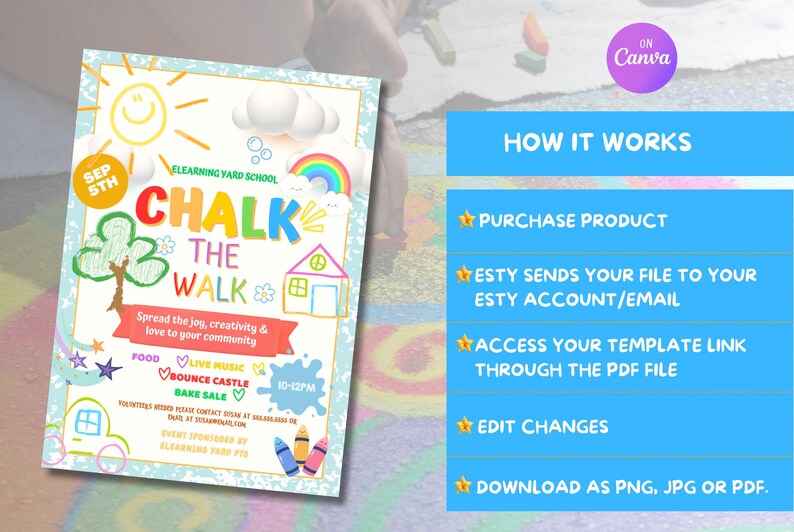EDITABLE Chalk the Walk Flyer, Kids Home School Event Idea School Kids ...