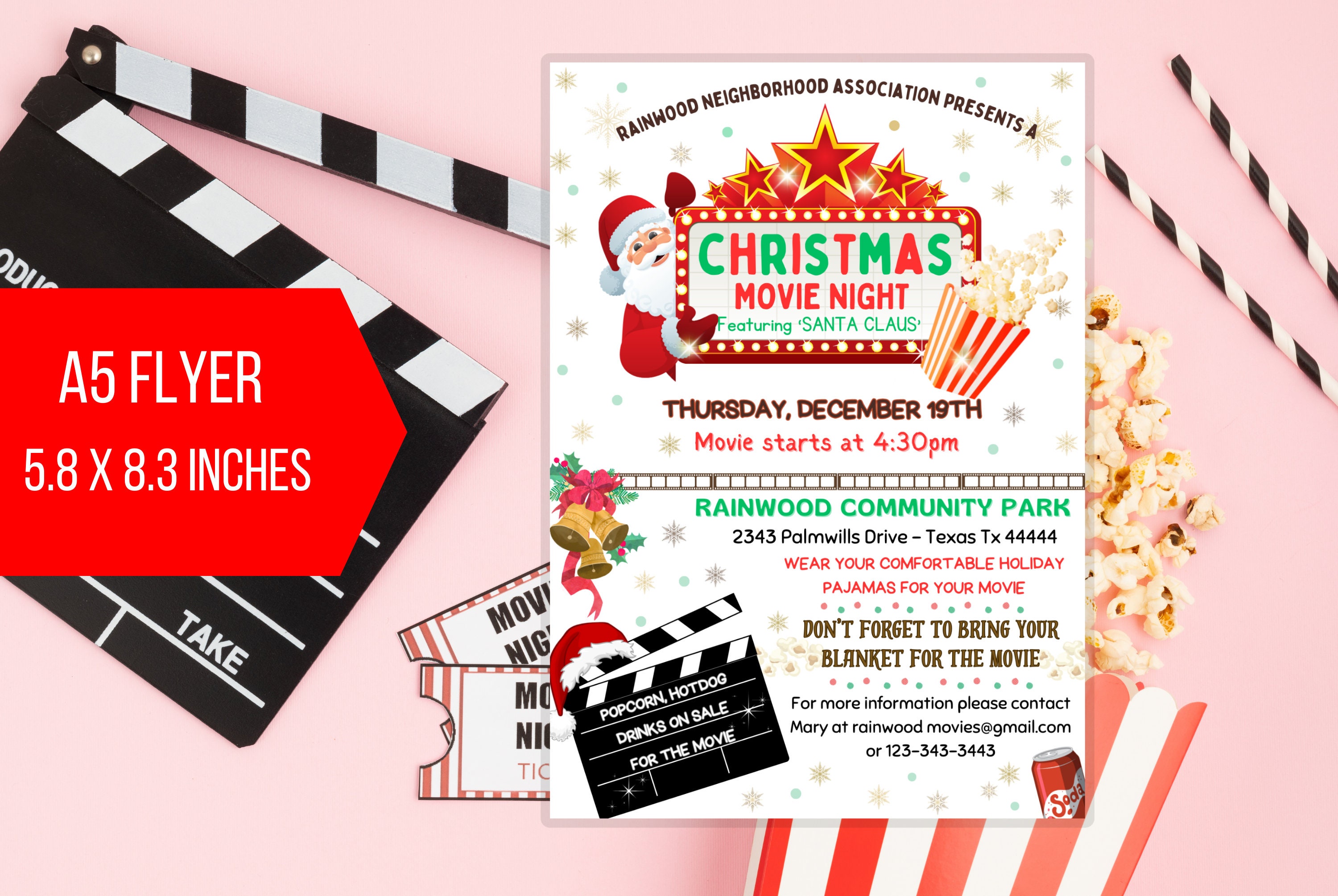 EDITABLE Christmas Movie Night Flyer Flyer Xmas School Flyer - Etsy