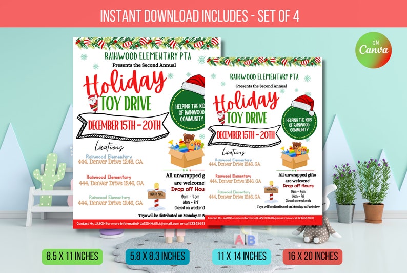 EDITABLE Holiday Toy Drive Flyer, Printable Toy Drive Invitation, Pto ...