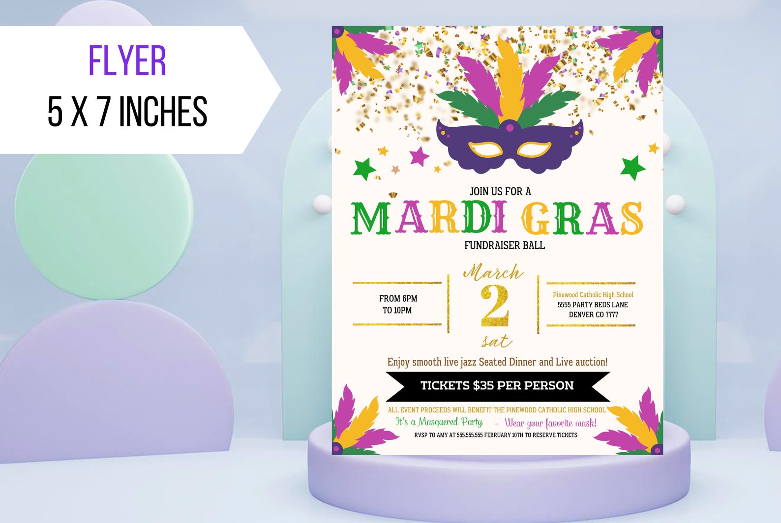 EDITABLE Mardi Gras Fundraiser School Set Invitation Ticket - Etsy