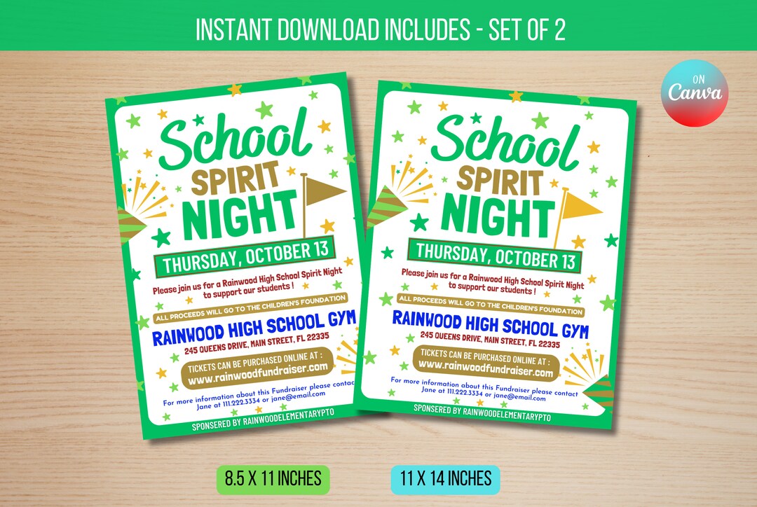 EDITABLE School Spirit Flyer, School Spirit Night Party, Spirt Night ...