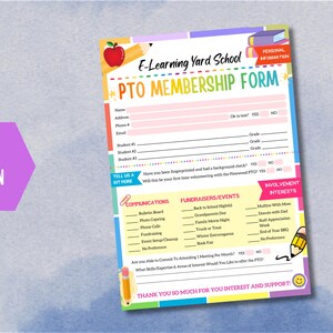 EDITABLE PTO PTA Membership Form, Pto/pta Parent Volunteer Sign up Form ...