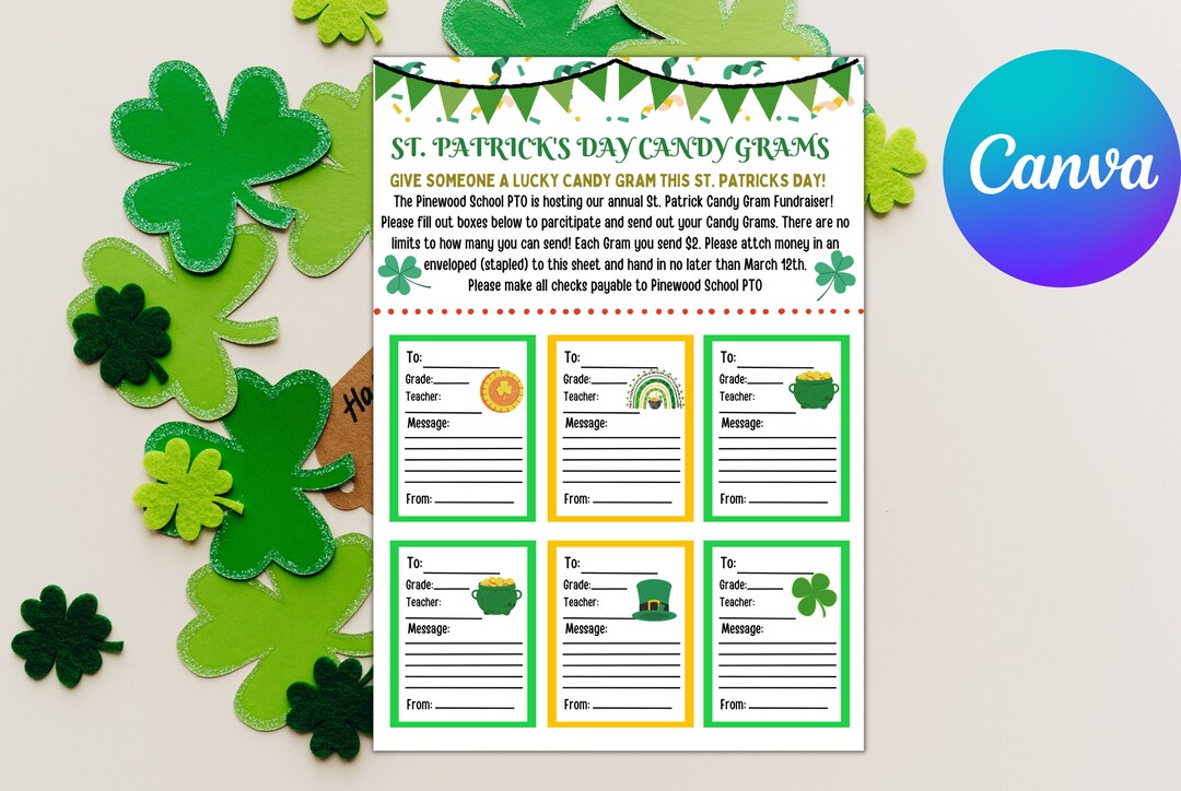 Editable St. Patricks Day Candy Gram Fundraiser Template |, School ...