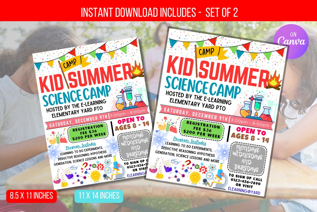EDITABLE Kid Summer Science Camp Flyer, Summer Poster, PTA PTO, Camping ...