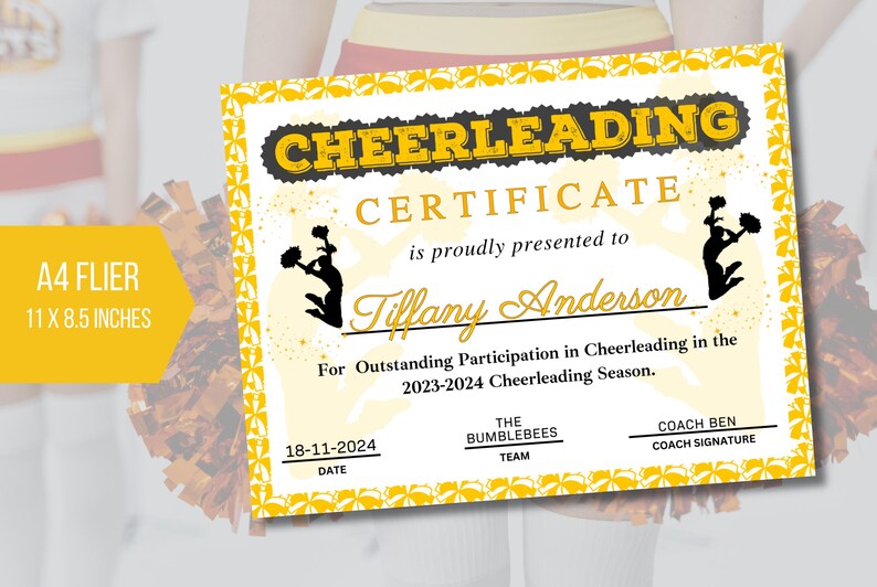 EDITABLE Cheerleader Certificate, Cheer Certificates Sports Award ...