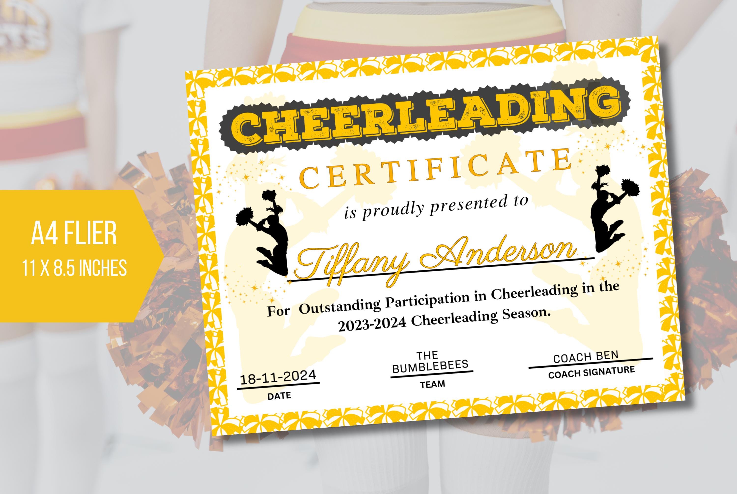 EDITABLE Cheerleader Certificate, Cheer Certificates Sports Award ...