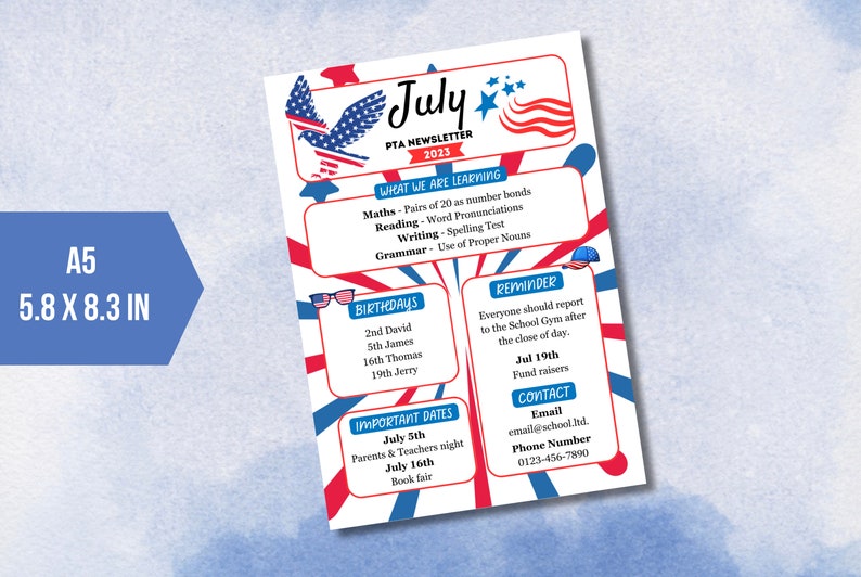 EDITABLE July Newsletter Template, Classroom Printable Handout Flyer ...