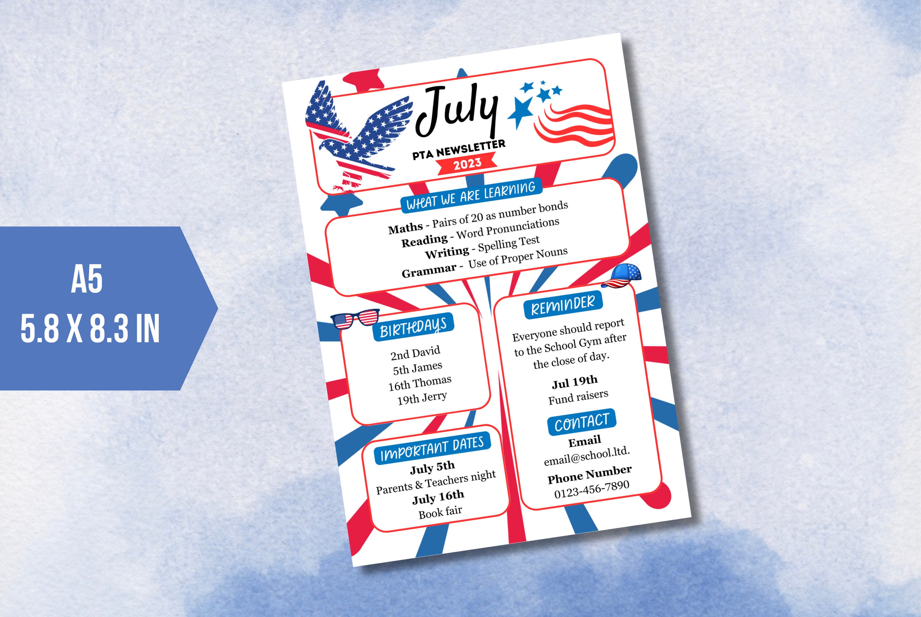 EDITABLE July Newsletter Template, Classroom Printable Handout Flyer ...