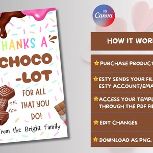 EDITABLE Thanks A Choco-lot Teacher Appreciation Tag, Chocolate Gift ...