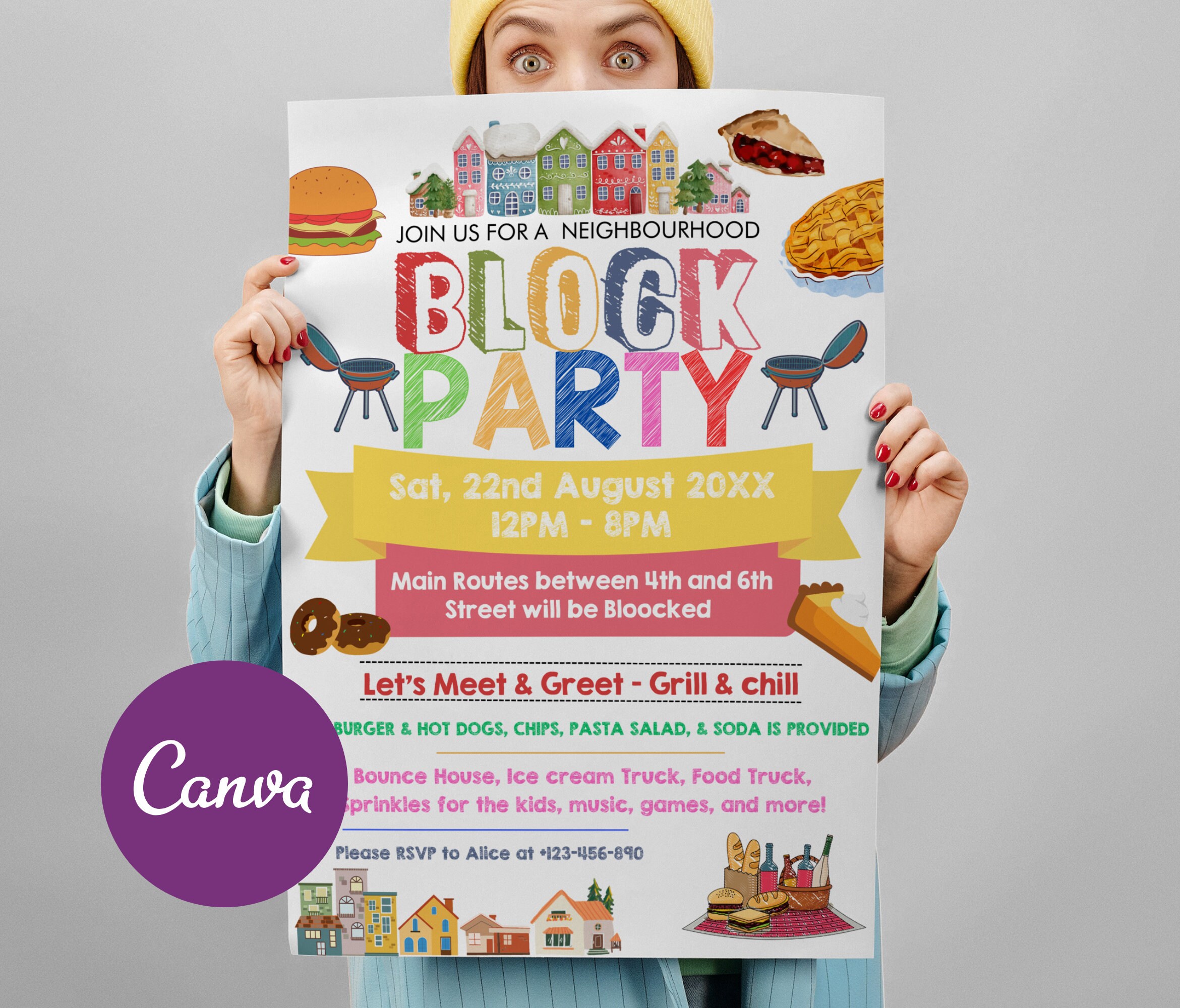Block Party Invitation, Editable, Street Party, Community Dinner Flyer ...