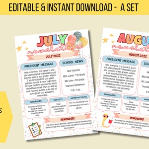 EDITABLE Monthly Newsletter Template Set, Classroom Printable Handout ...