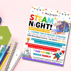 EDITABLE Family Steam Night Flyer, School PTA PTO Flyer, Community ...