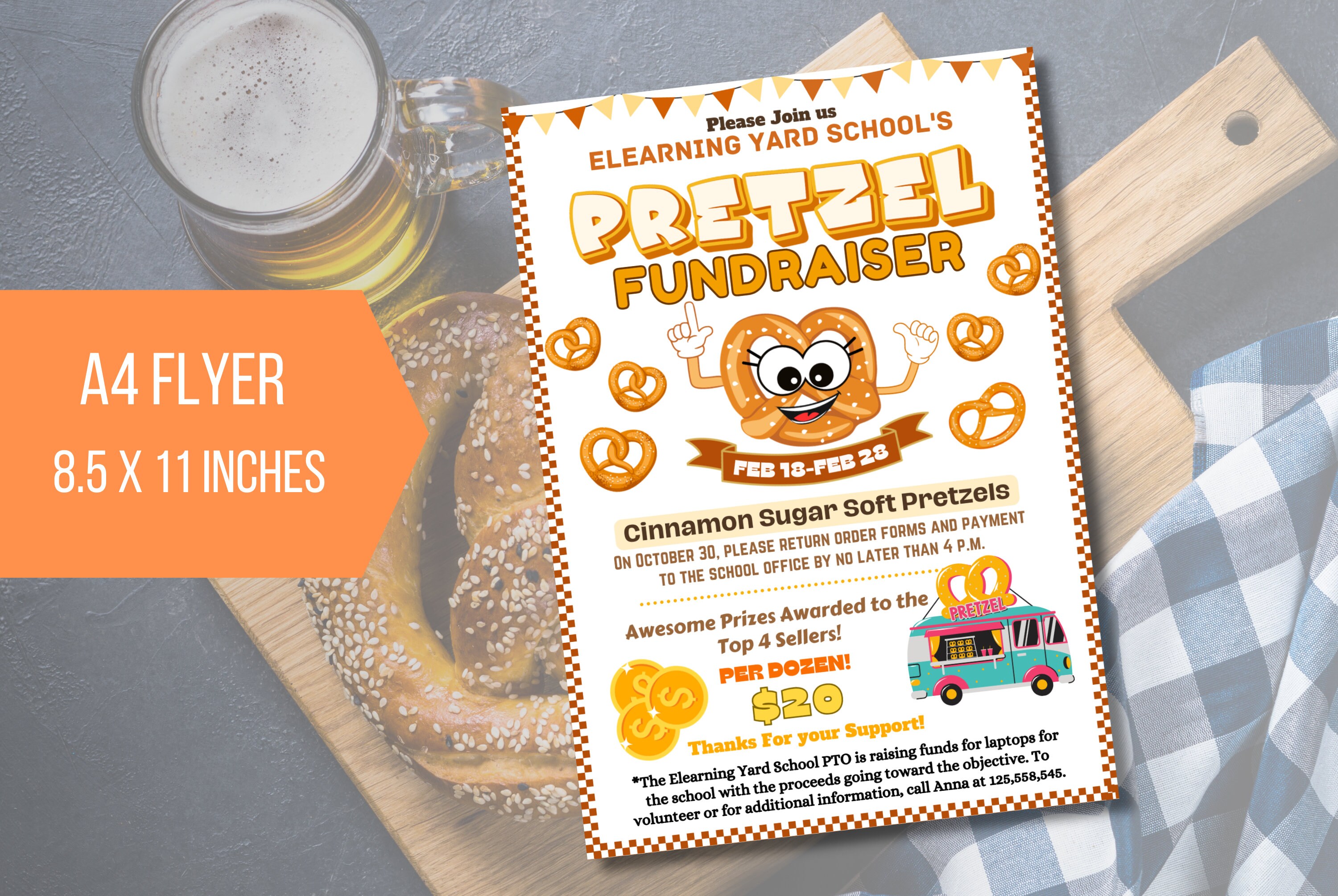 EDITABLE Pretzel Fundraiser Flyer, Cinnamon Sugar Soft Pretzel School ...