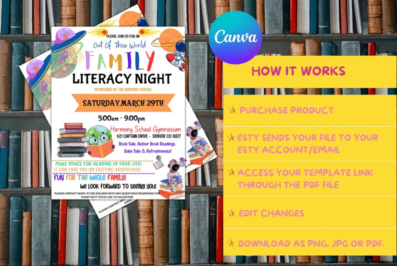 Editable Family Literacy Night Flyer, PTO PTA Reading Book Sale School ...