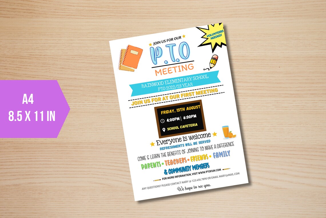 EDITABLE PTO PTA Meeting Handout Flyer School Information - Etsy