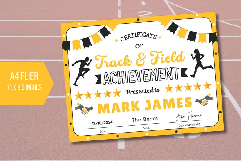 EDITABLE Track & Field Achievement Certificate, Award Certificates ...