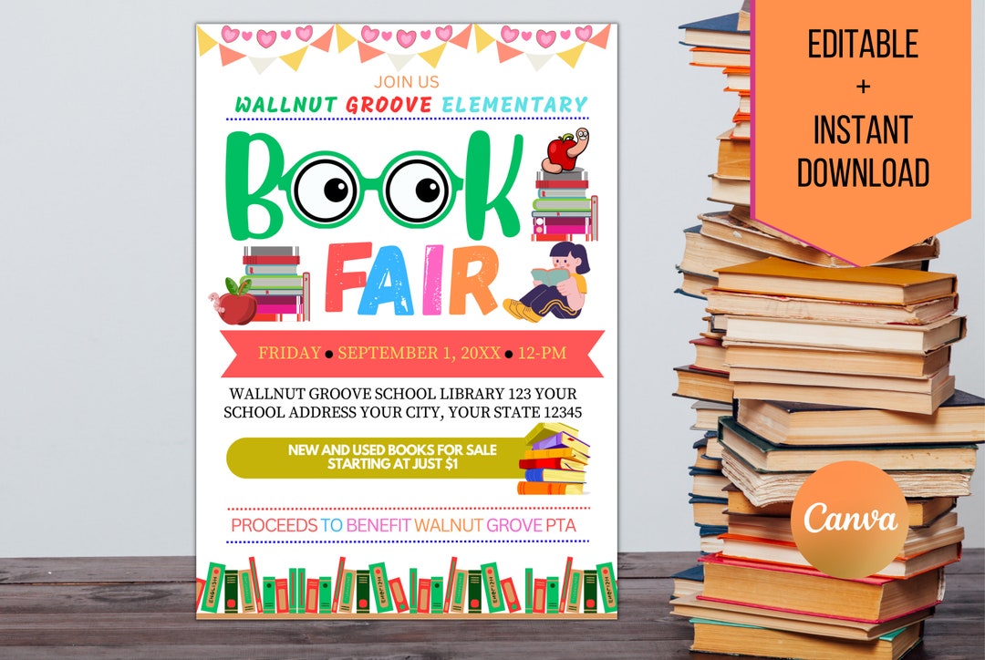 EDITABLE Book Fair Flyer Printable School Fundraiser Invitation ...