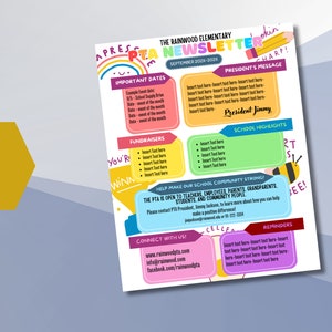 EDITABLE PTA Newsletter Template Flyer, School Information Planner ...