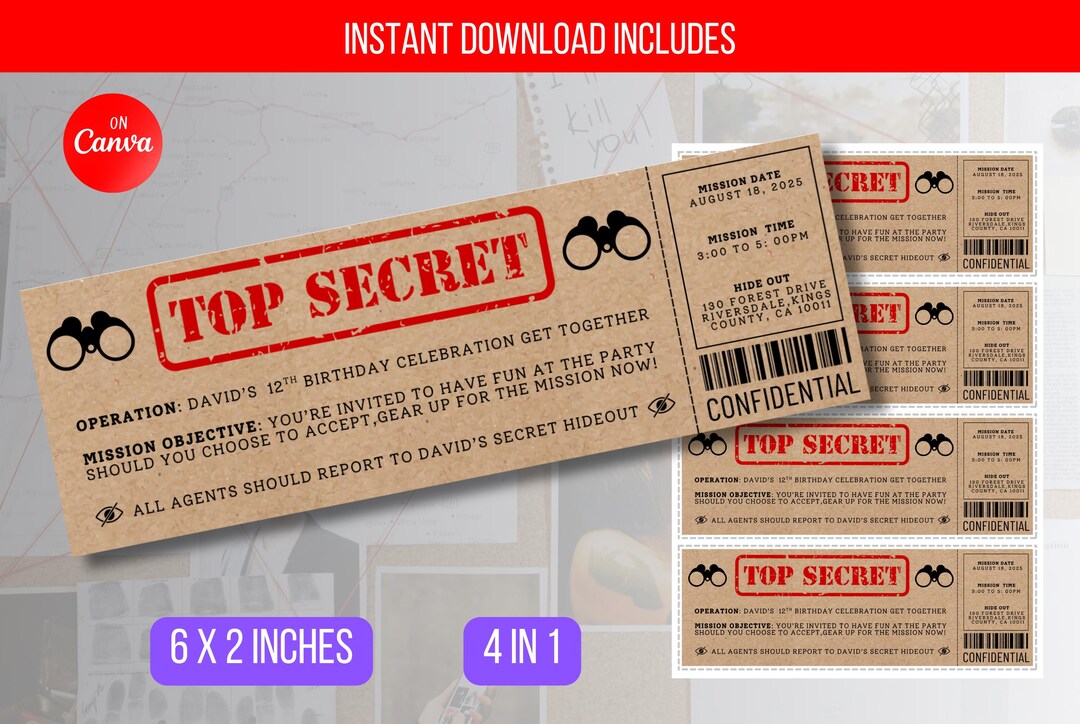 EDITABLE Top Secret Spy Birthday Party Invitation, Top Secret Birthday ...