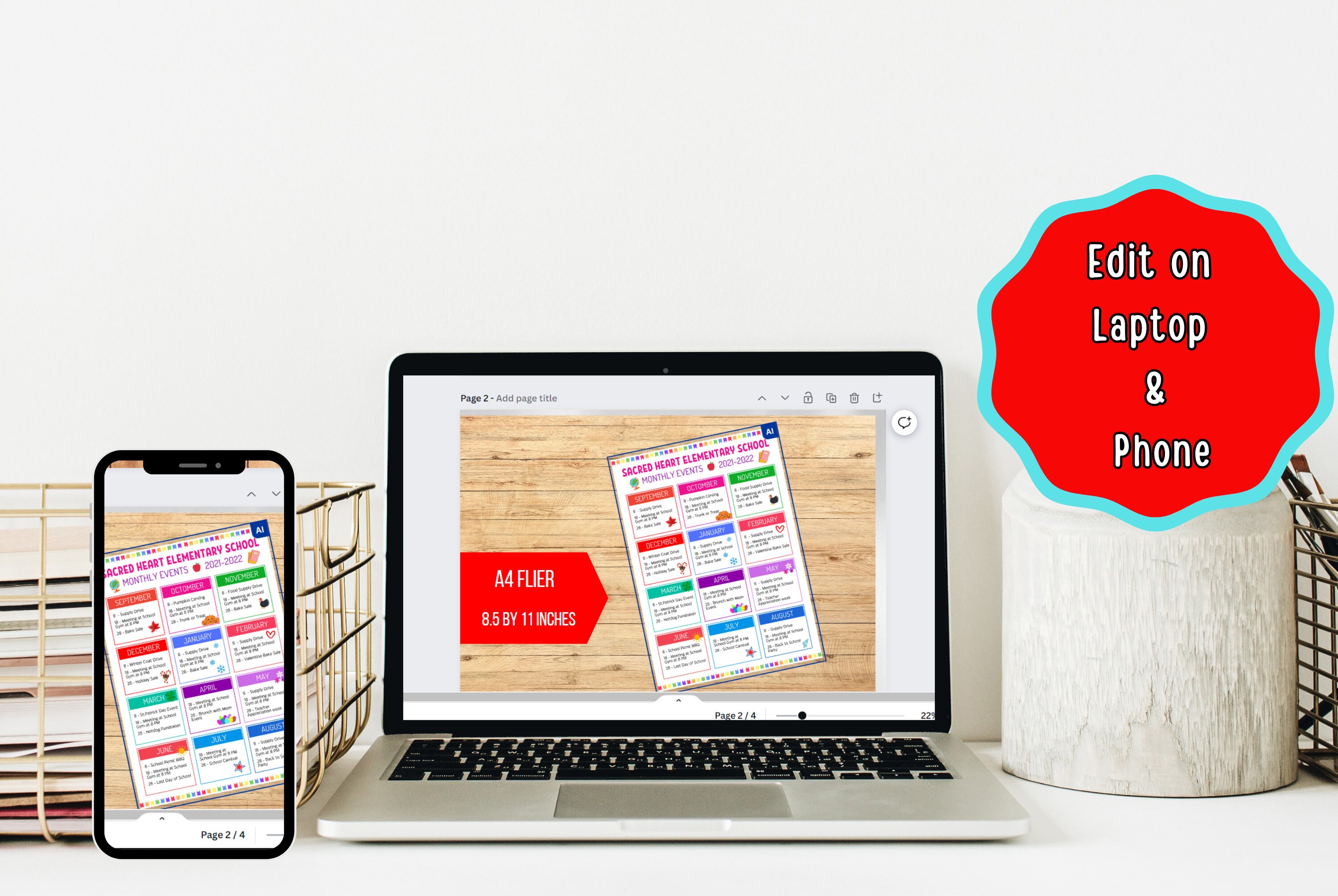 Editable Monthly Event Calendar Flyer Template Year at a - Etsy