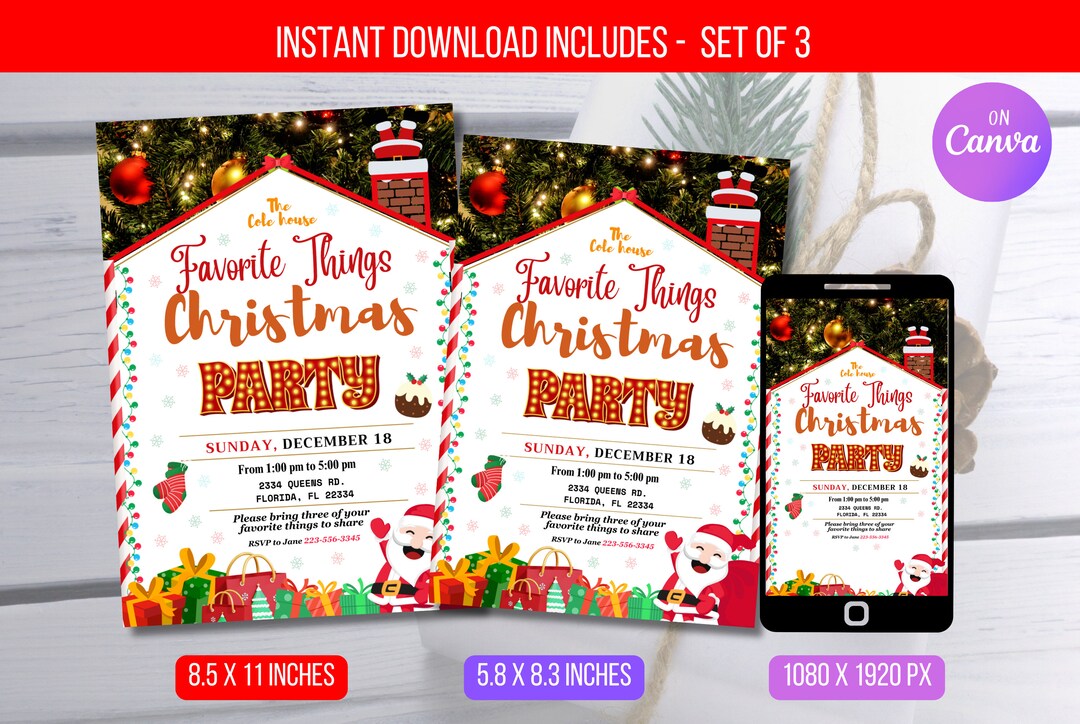 EDITABLE Christmas Party Invitation Template, Holiday Party Invite ...