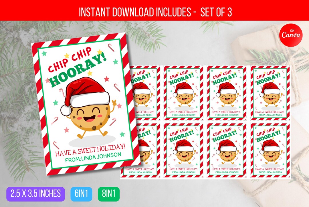EDITABLE Chip Chip Hooray Cookie Gift Tag, Chocolate Chip Cookie Tag ...
