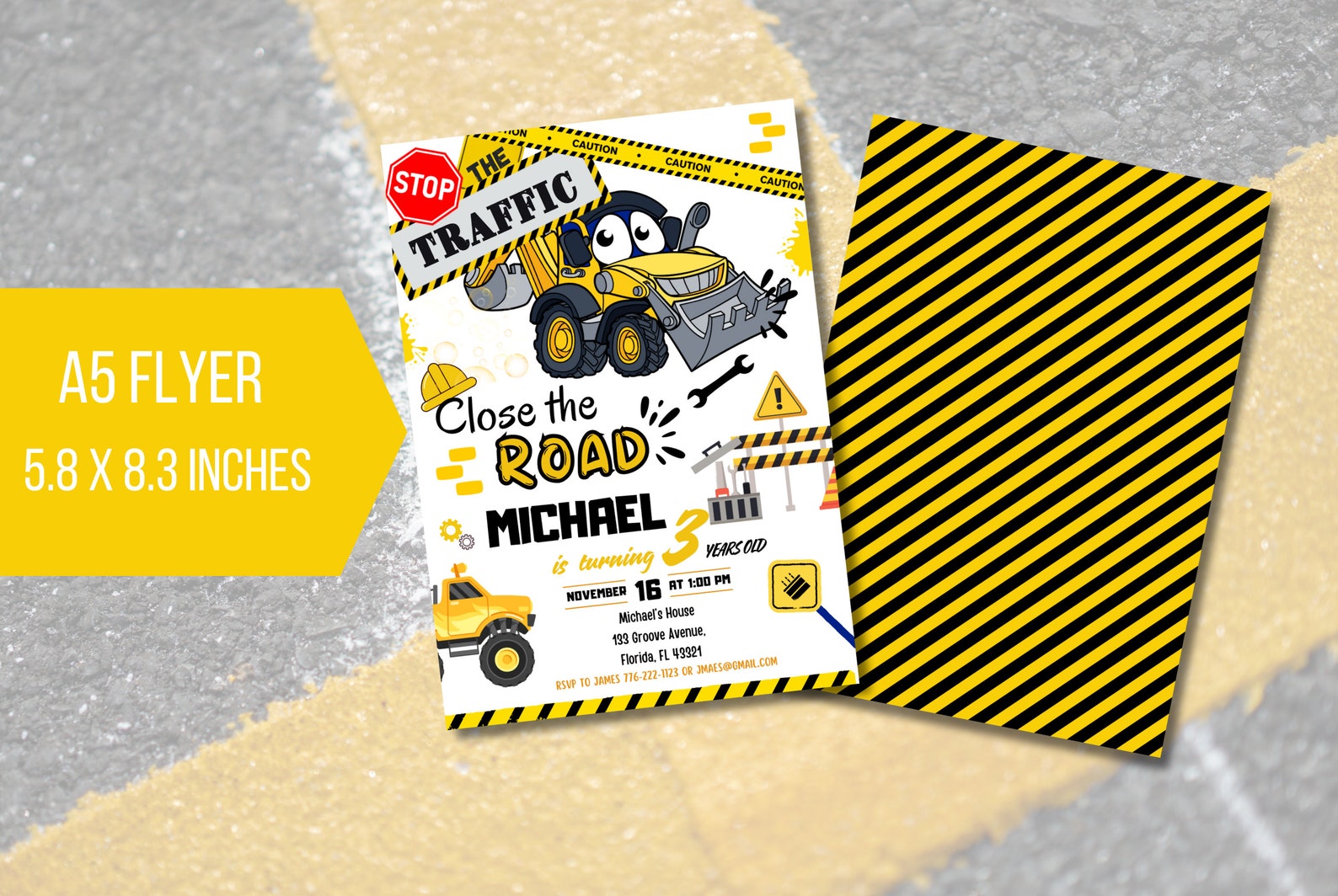 EDITABLE Stop the Traffic, Close the Road Birthday Invite, Construction ...