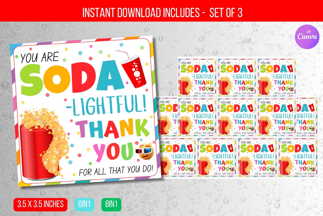 EDITABLE You're Soda-lightful, Soda Appreciation Sign, Staff Employee ...
