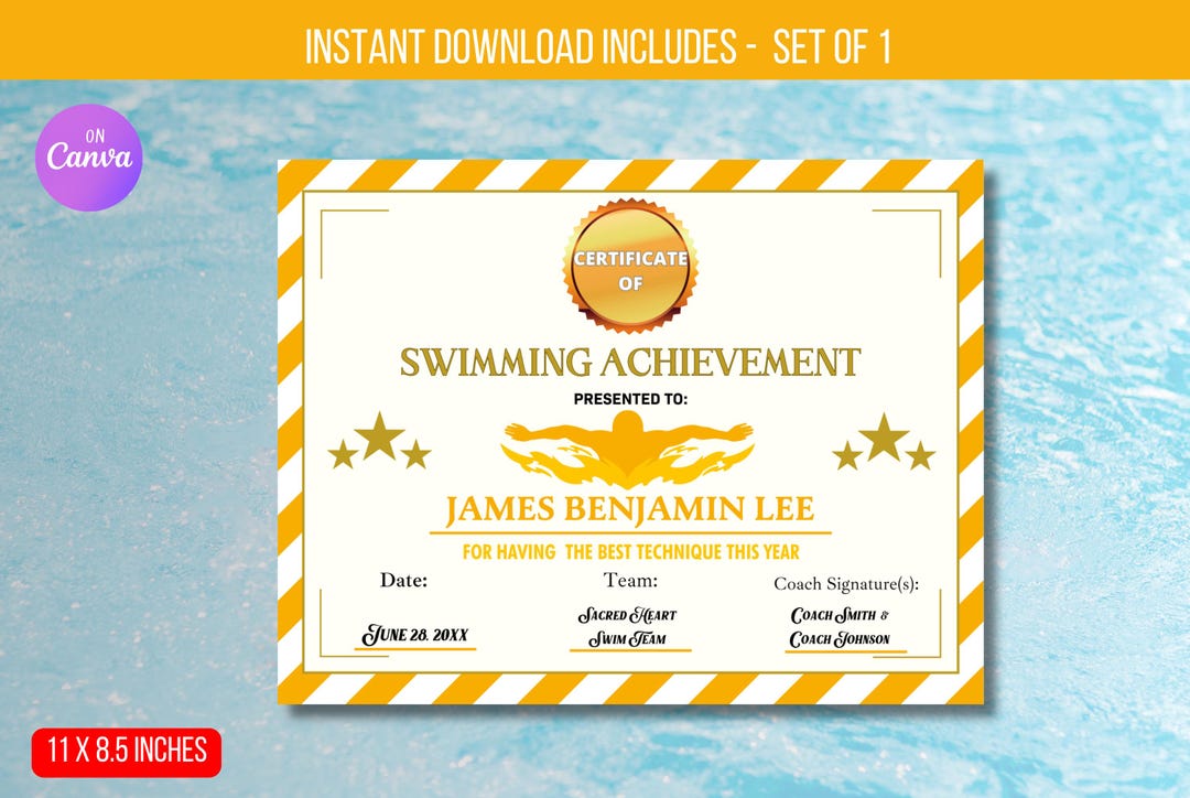 EDITABLE Swimming Award, Swimming Achievement, Swimming Certificate ...