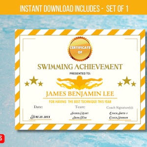 EDITABLE Swimming Award, Swimming Achievement, Swimming Certificate ...