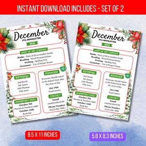 EDITABLE December PTA Newsletter Template, Classroom Printable Handout ...