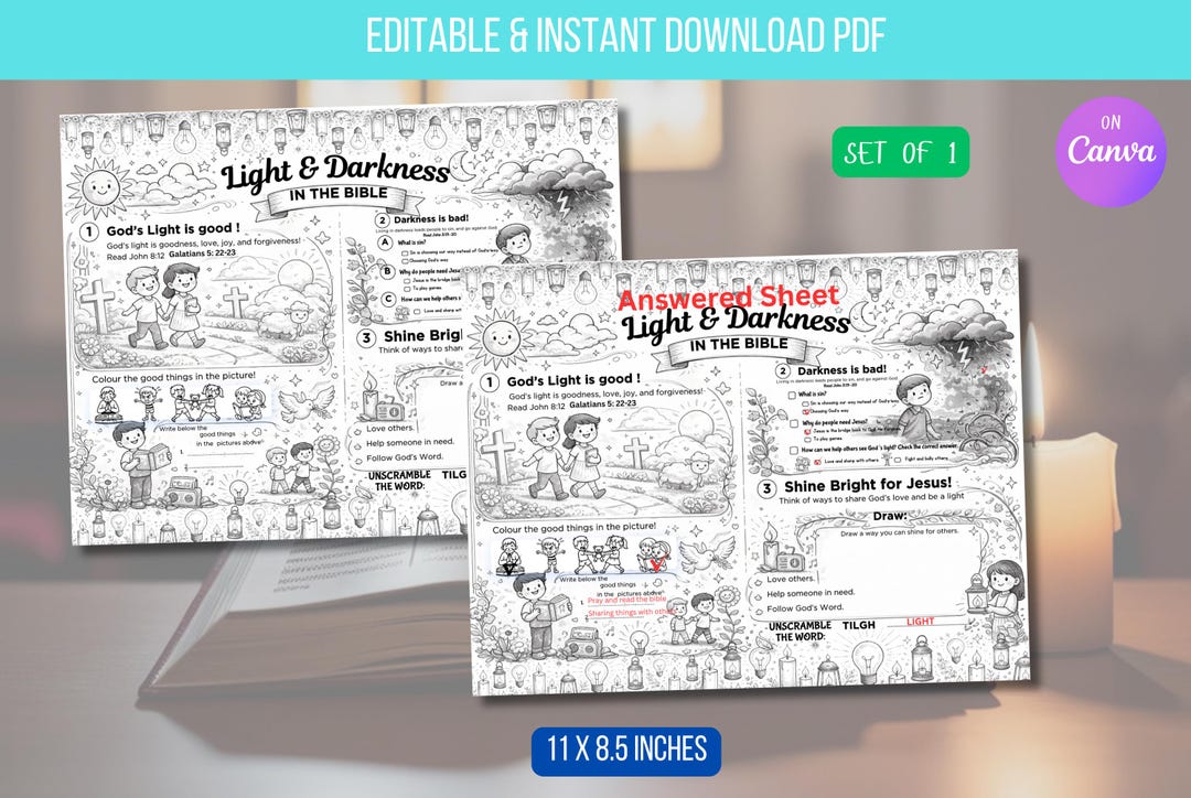 EDITABLE Day 1 God Made Light Bible Worksheet for Kids, First Day of ...