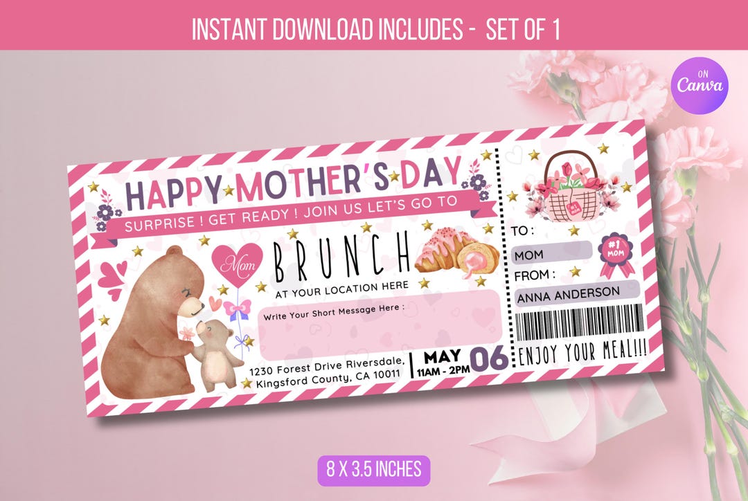 EDITABLE Mother Daughter Brunch Ticket Invitation, Mothers Day Floral ...