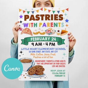 EDITABLE Pastries With Parents Flyer, PTA Breakfast School Fundraiser ...