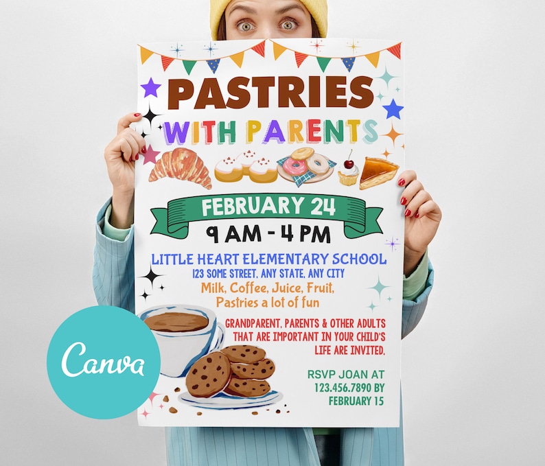 EDITABLE Pastries With Parents Flyer, PTA Breakfast School Fundraiser ...