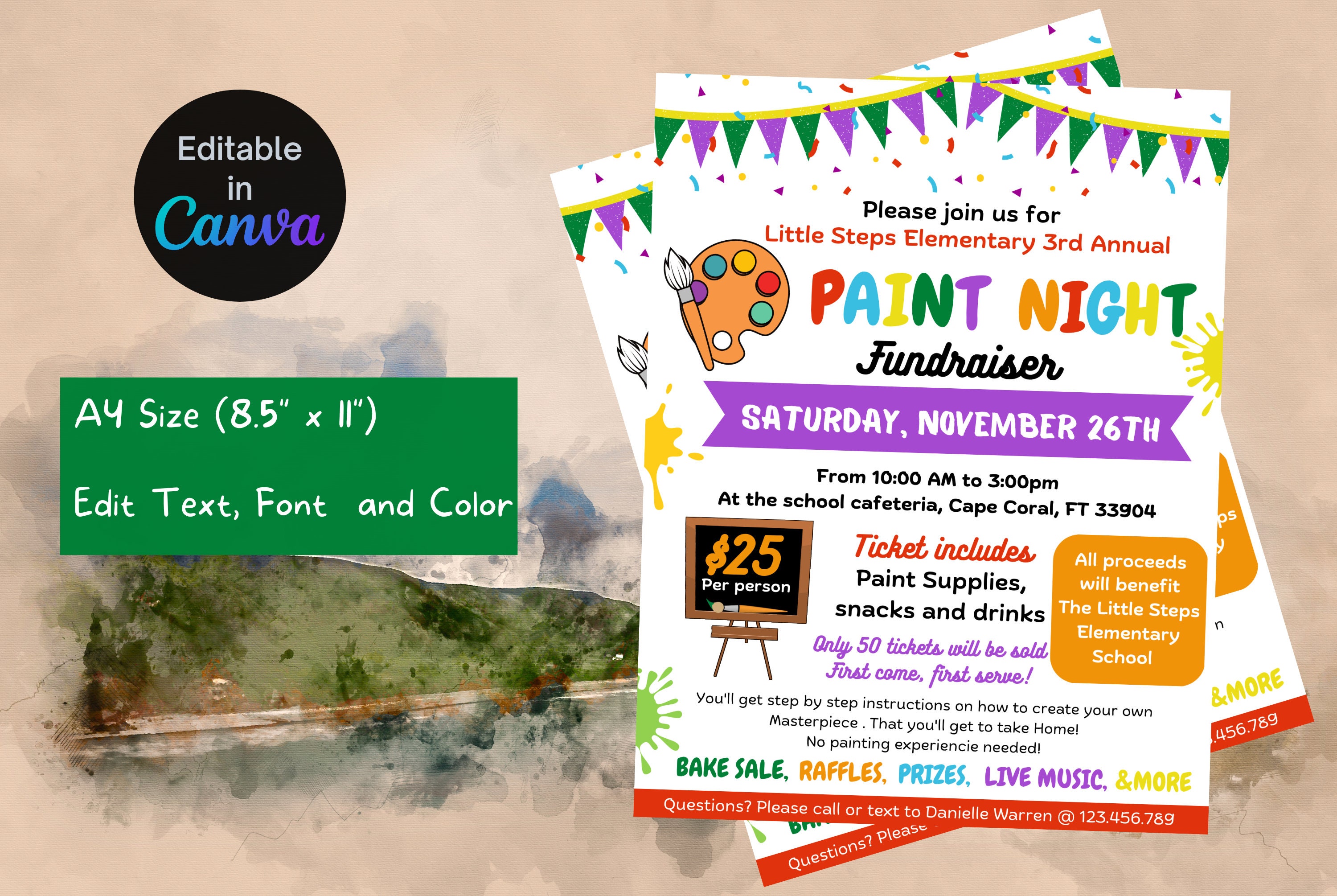 EDITABLE Paint Night Fundraiser Flyer Template, Charity Non Profit ...